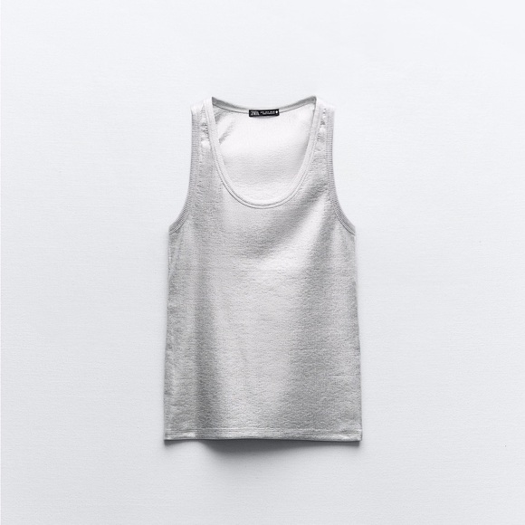 Zara | Tops | Zara Metallic Silver Ribbed Tank | Poshmark